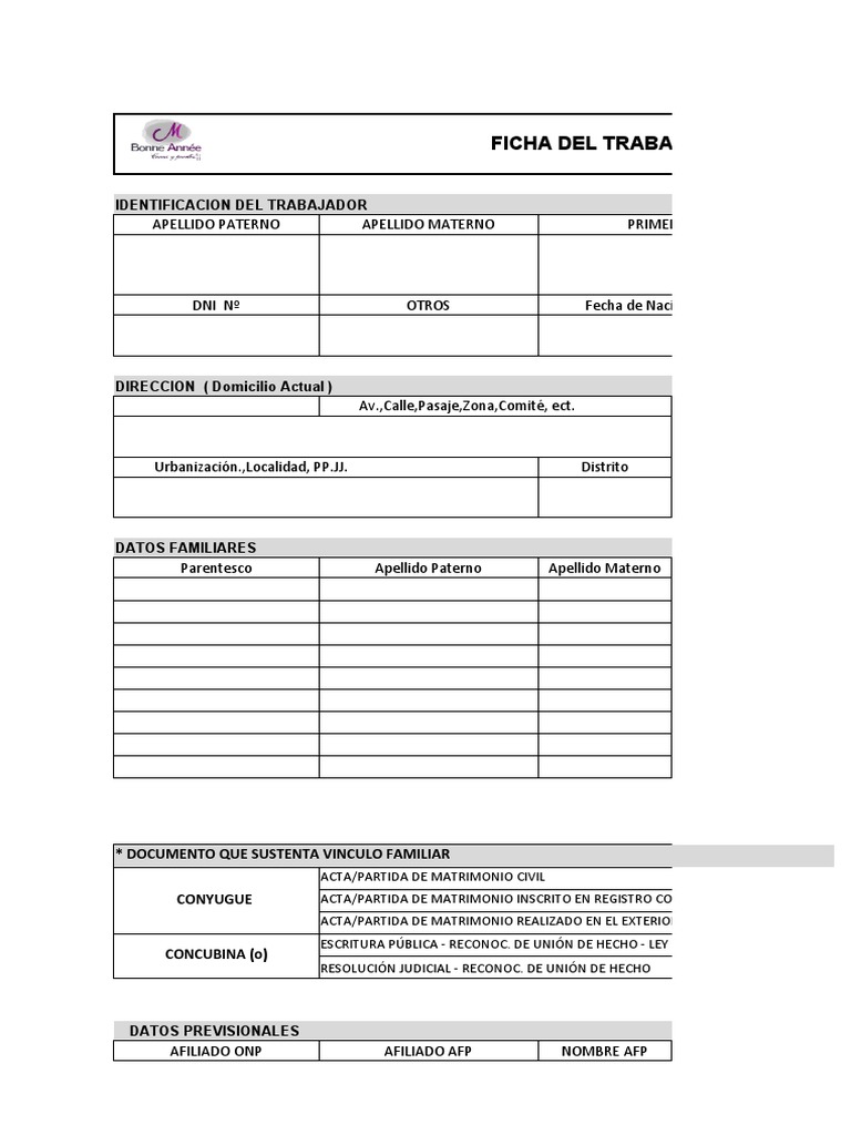 Modelo de Ficha Del Trabajador | PDF Modelo de Ficha Del Trabajador | PDF