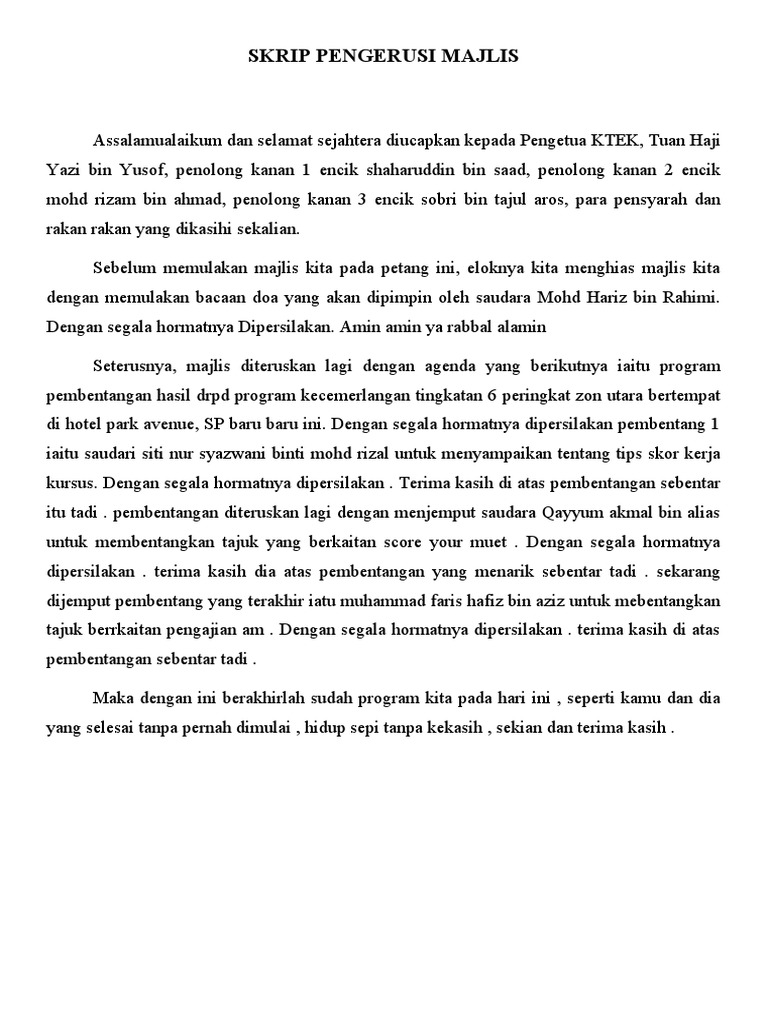 Skrip Pengerusi Majlis | PDF