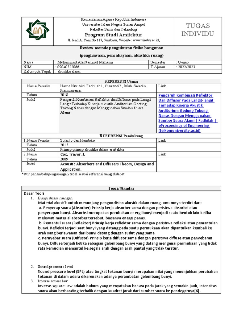 Muhammad Ata Nashirul Mahasin - 09040322066metode Pengukuran Akustika ...