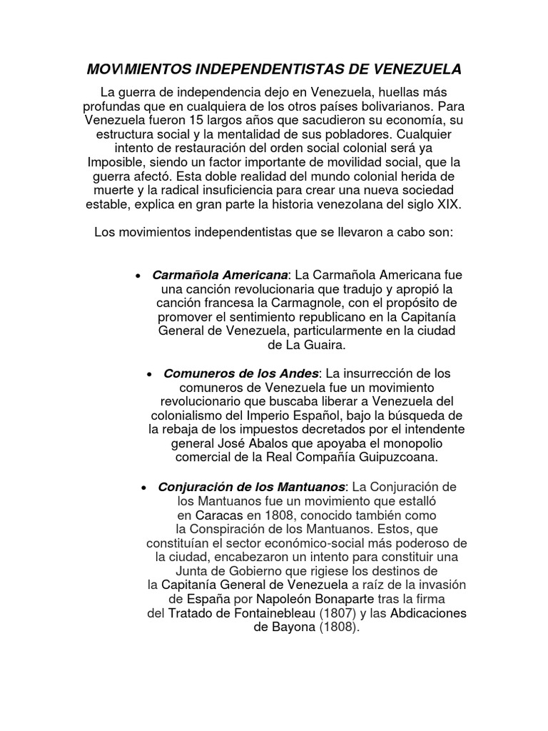Movimientos Independentistas de Venezuela PDF | PDF