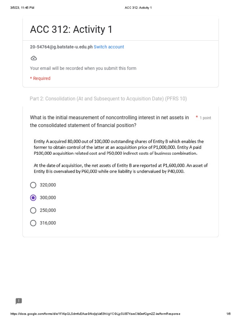 ACC 312 - Activity 1 PART 2 PDF | PDF