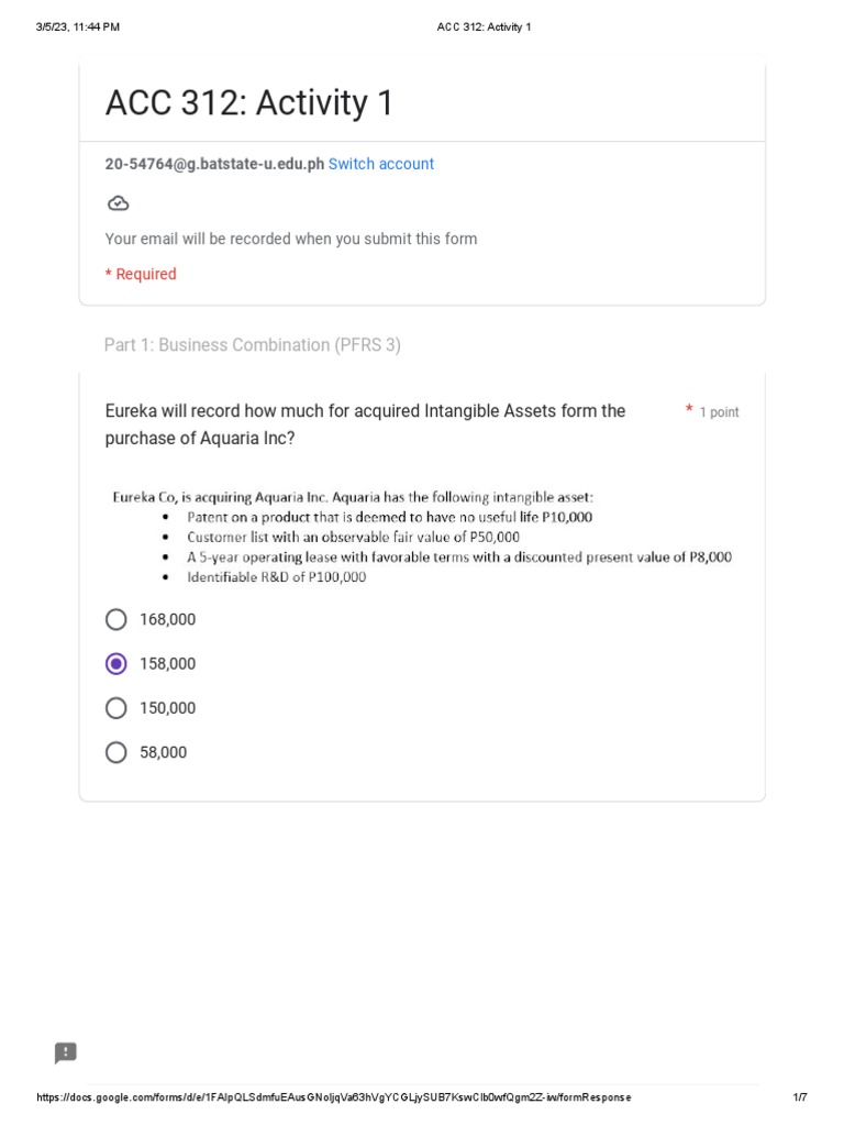 ACC 312 - Activity 1 PART 1 PDF | PDF