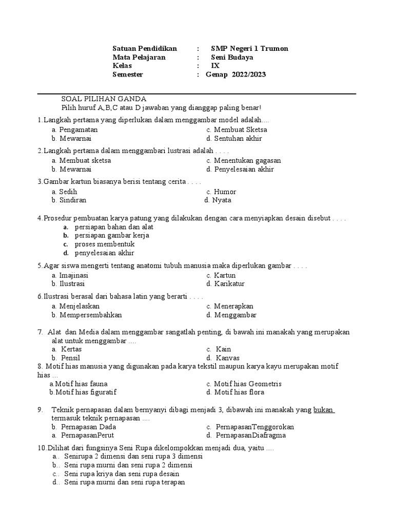 Soal Ujian Kelas 9 Genap 2023 | PDF