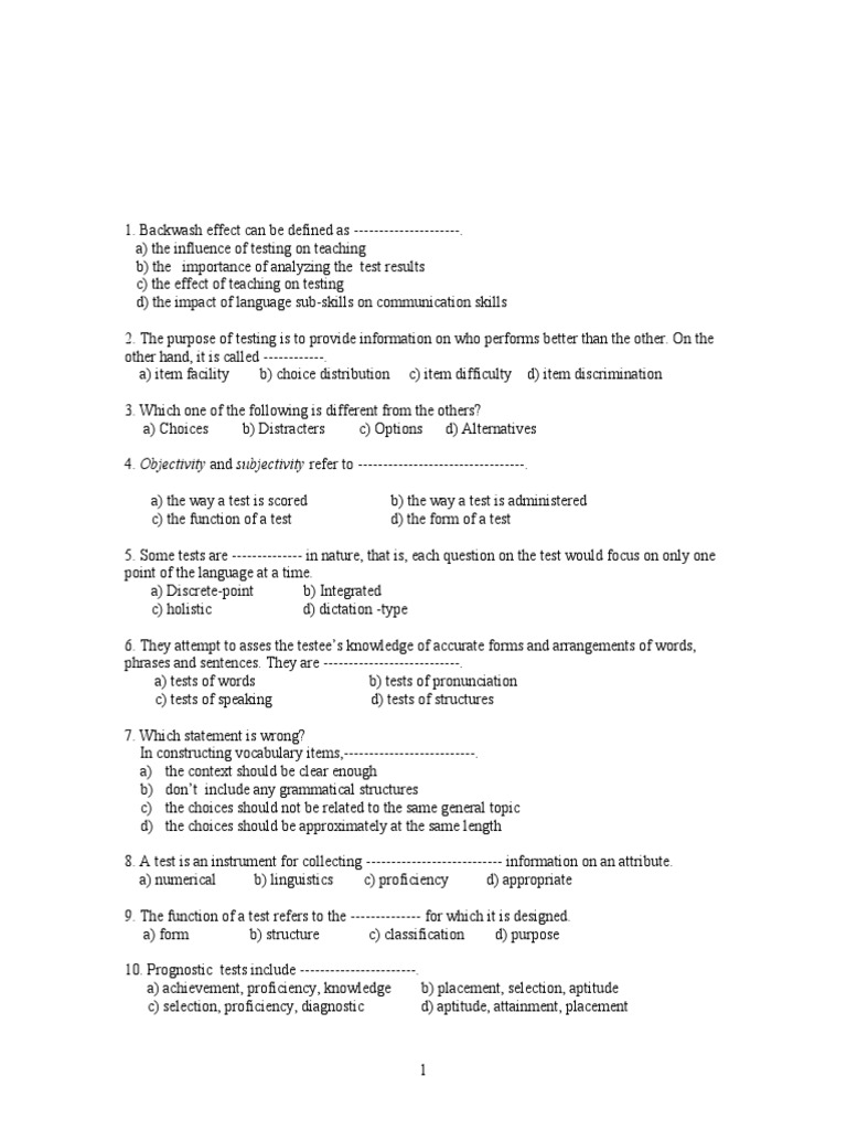 Language Testing | PDF | Multiple Choice | Vocabulary