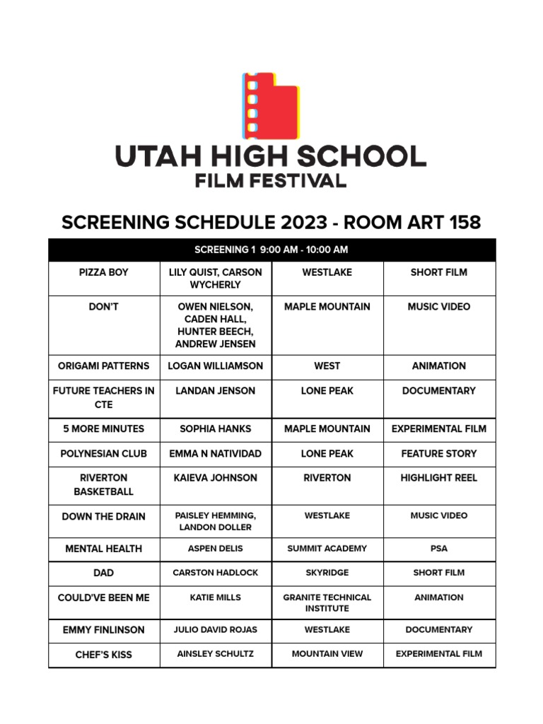 Screening Schedule 2023 | PDF
