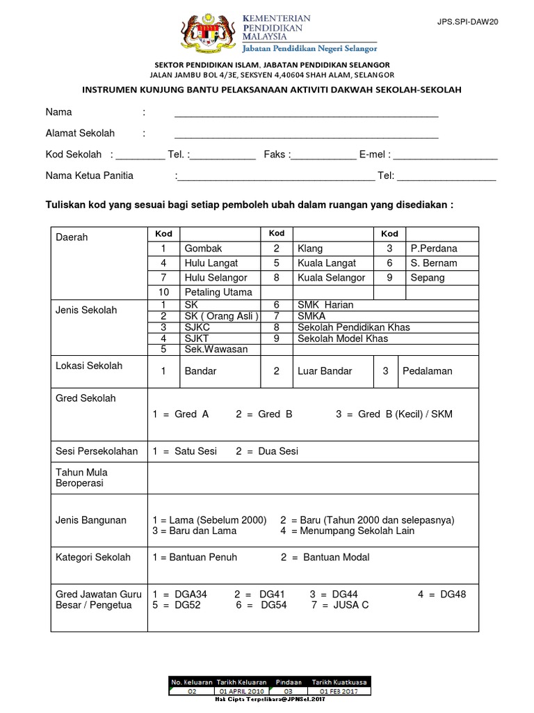 Instrumen Kunjung Bantu Pelaksanaan Aktiviti Dakwah Sekolah-Sekolah | PDF