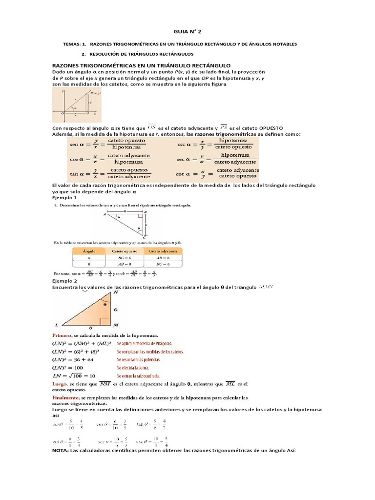 Razones Trigonometricas en Un Triangulo Rectangulo | PDF | Funciones trigonométricas | Trigonometría
