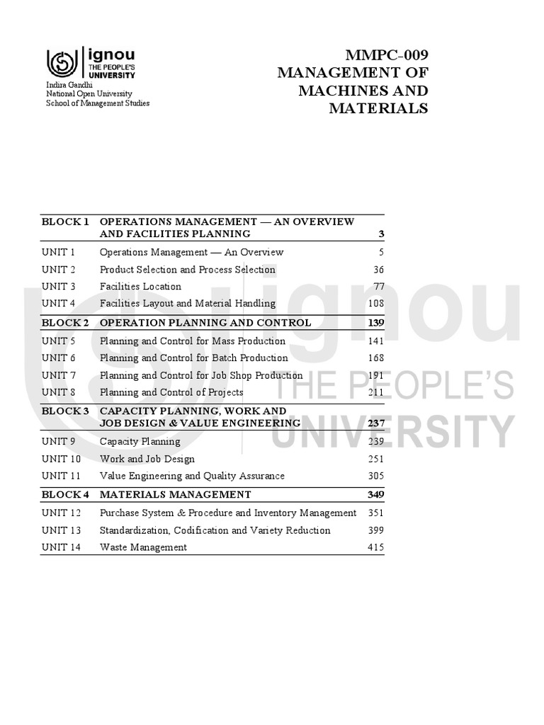MMPC-009 Management of Machines and Materials.pdf | PDF