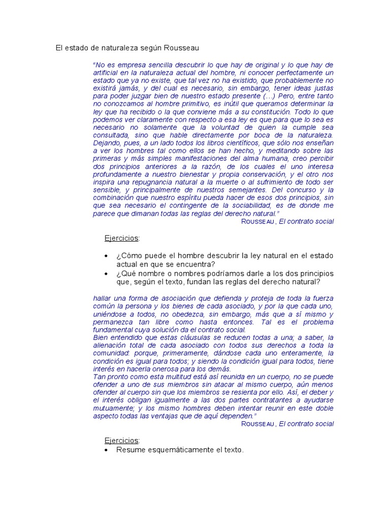 Estado de naturaleza en Rousseau | PDF | Política