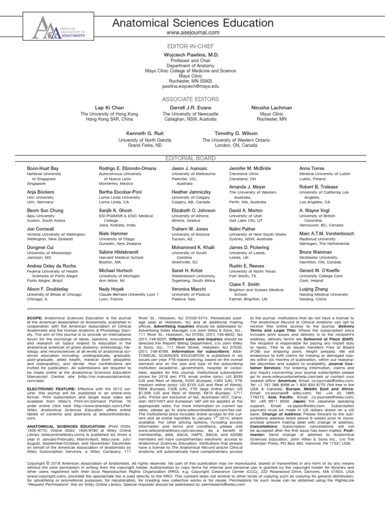 Anatomical Sciences Ed - 2018 - Editorial Board and Table of Contents ...