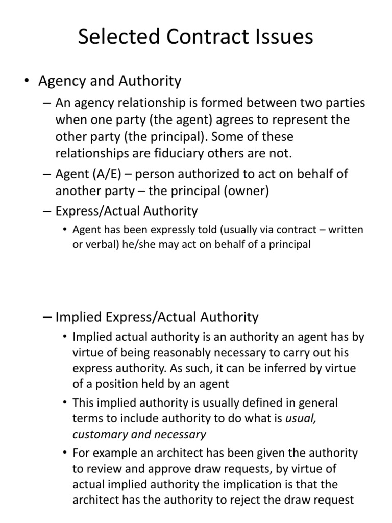 Lecture 4 - Selected Contract Issues PDF | PDF | Law Of Agency | Indemnity