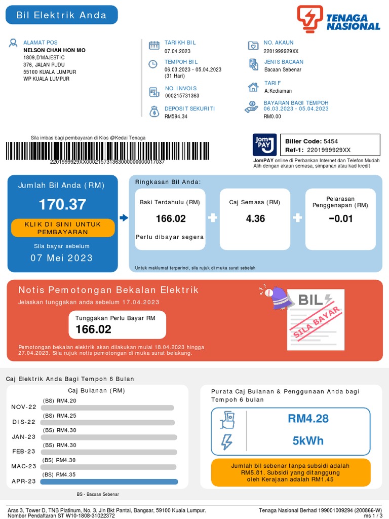 Rm4.28 5Kwh: Jumlah Bil Anda (RM) | PDF