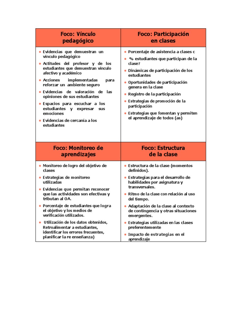 Focos de Observación de Clases | PDF | Aprendizaje | Cognición