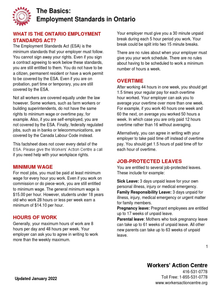 Basic Employment Standards English Jan 2022 PDF | PDF | Overtime ...