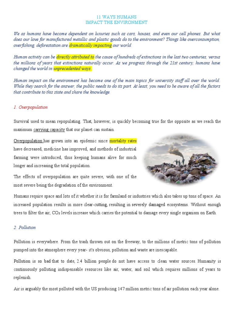 11 Ways Humans Impact The Environment | PDF