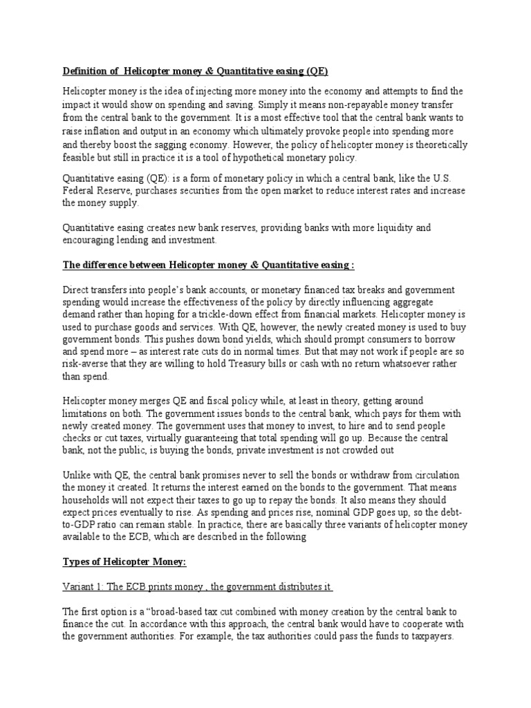 Helicopter Money Project | PDF | Quantitative Easing | Money