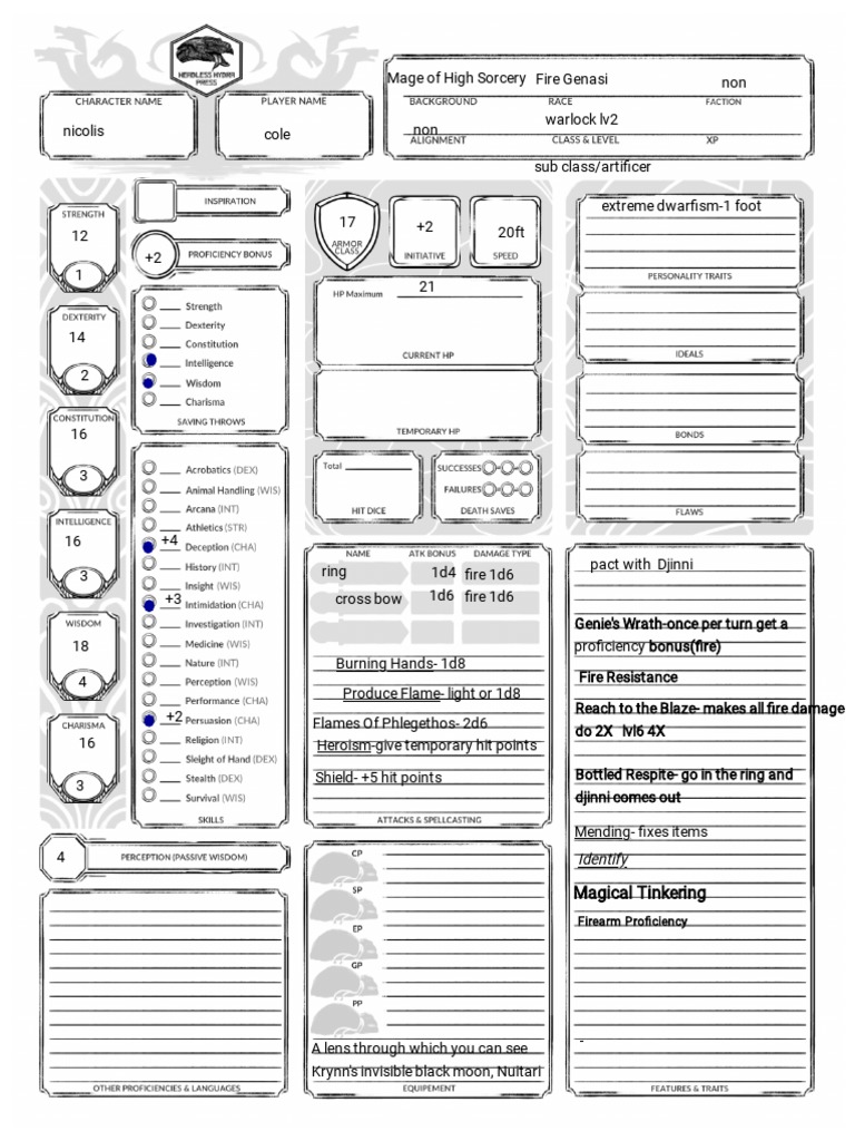Kami Export - DND 5e Character Sheet PDF | PDF