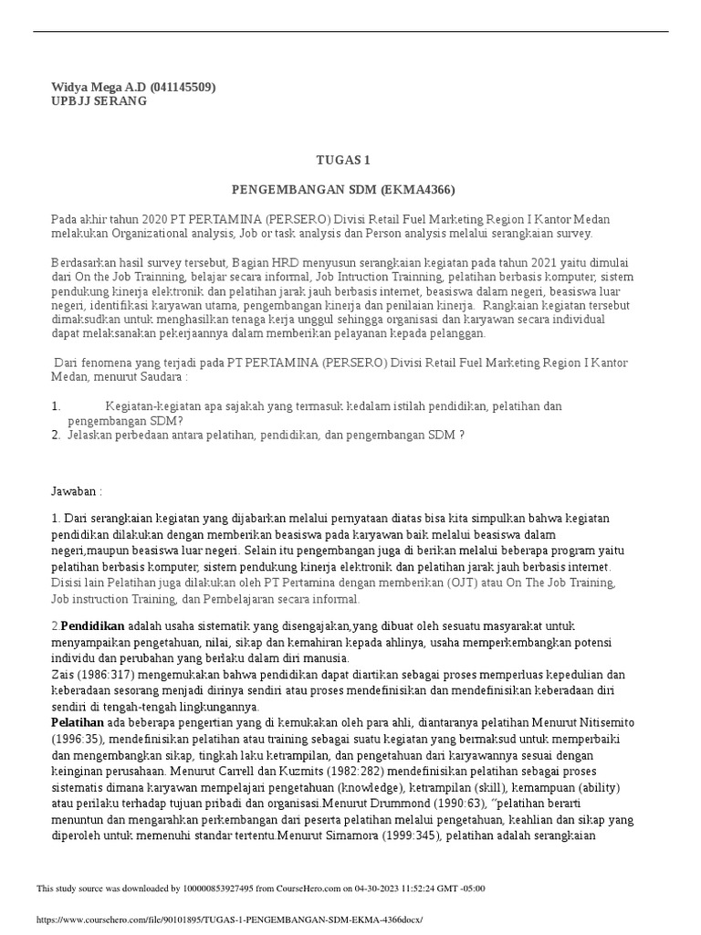 Tugas 1 Pengembangan SDM Ekma 4366 PDF | PDF