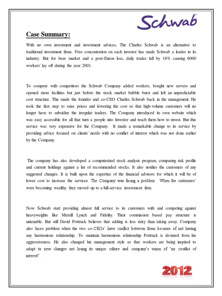 Schwab Company Case Analysis PDF | PDF | Employment | Investing