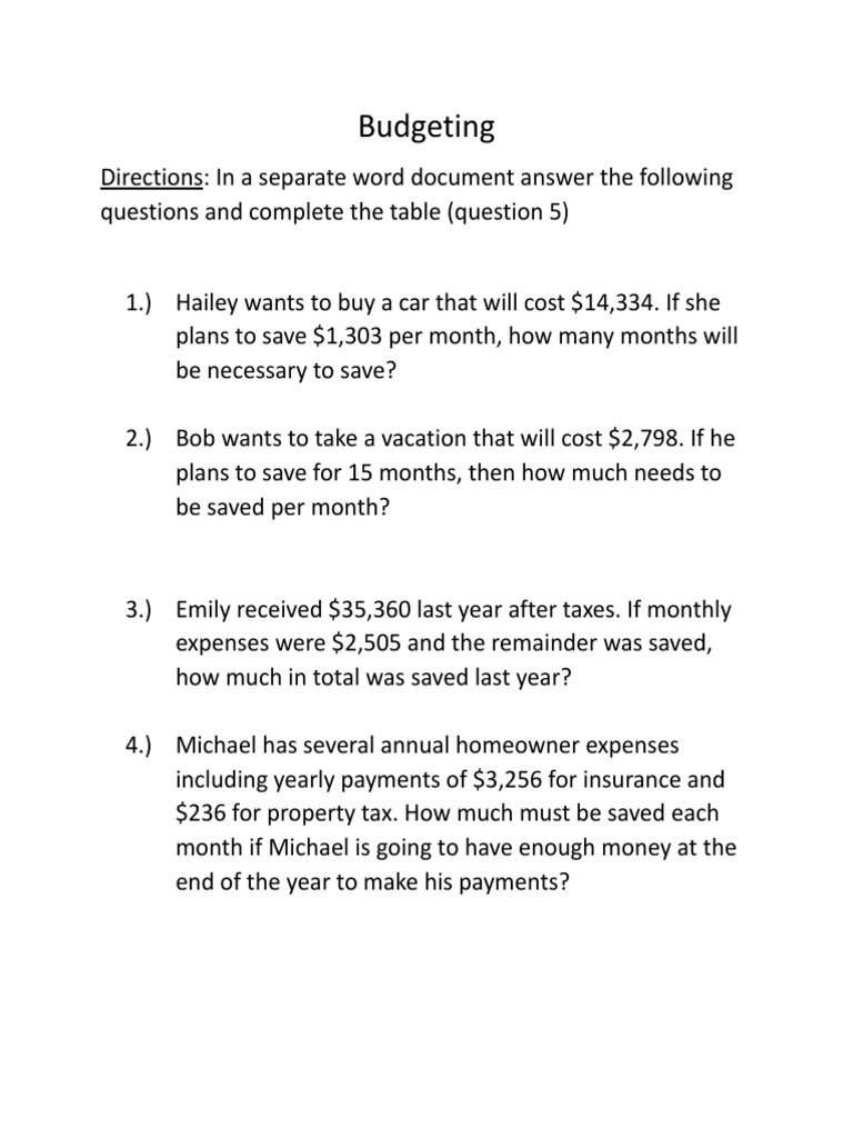 Budgeting Word Problems PDF | PDF
