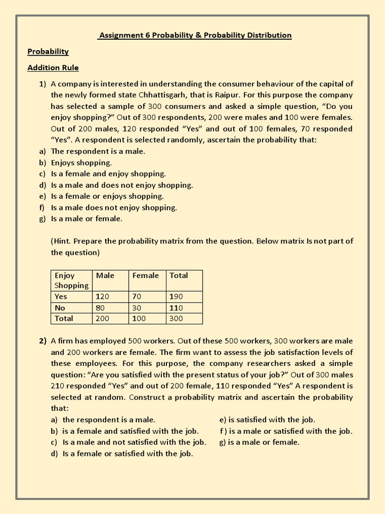 Assignment 6 Probability & Probability Distribution PDF | PDF