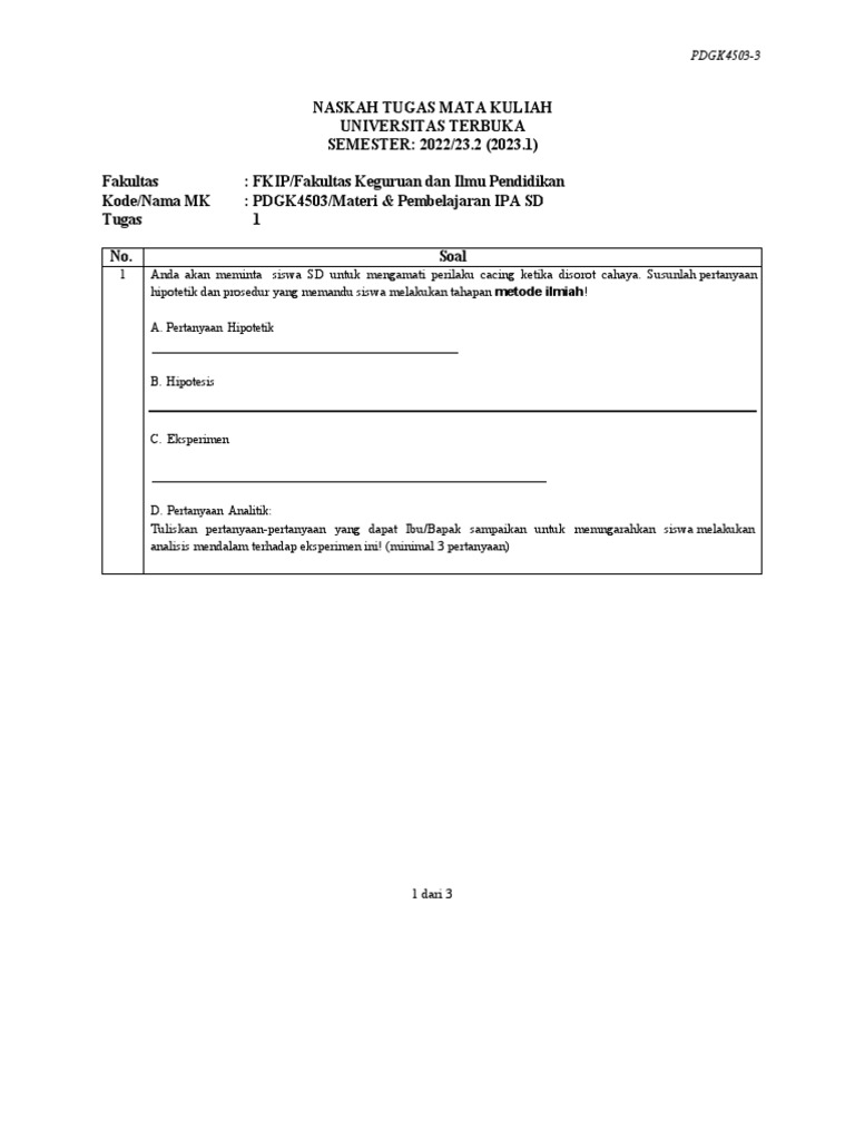 Soal pdgk4503 tmk1 3 | PDF | Sains & Matematika | Komputer