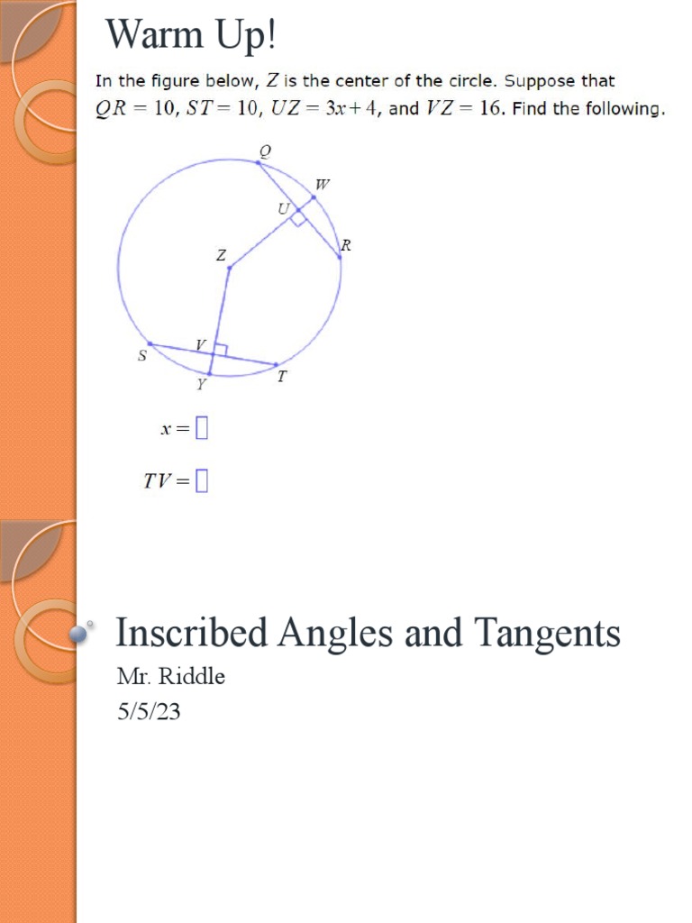 Lesson 4 - Inscribed Angles and Tangents | PDF | Circle | Angle