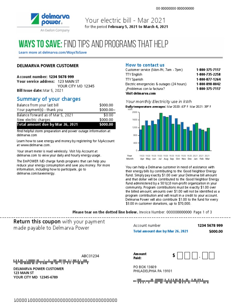 Delmarva Power Electric Bill Sample | PDF