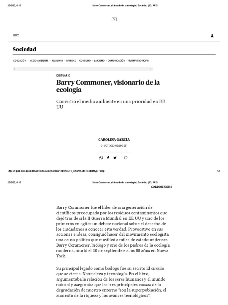 Barry Commoner, Visionario de La Ecología - Sociedad - EL PAÍS PDF ...