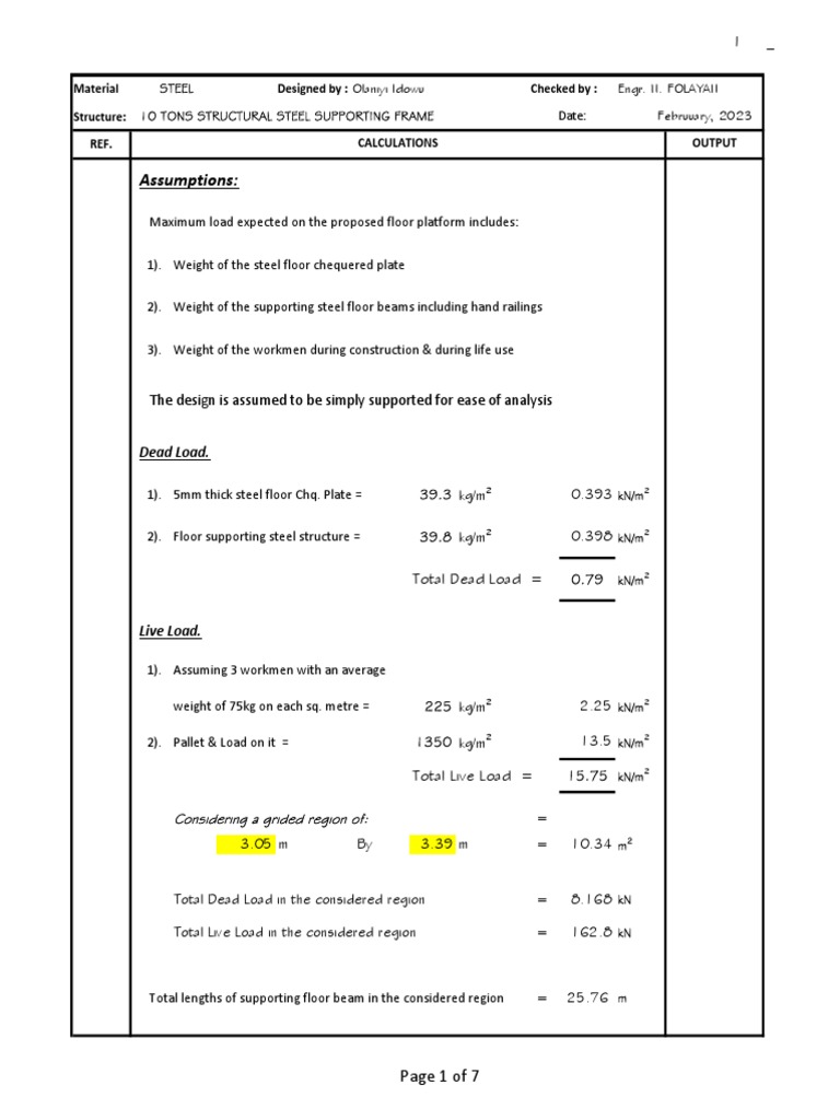 Structural Steel Supporting Frame - Calculation PDF | PDF