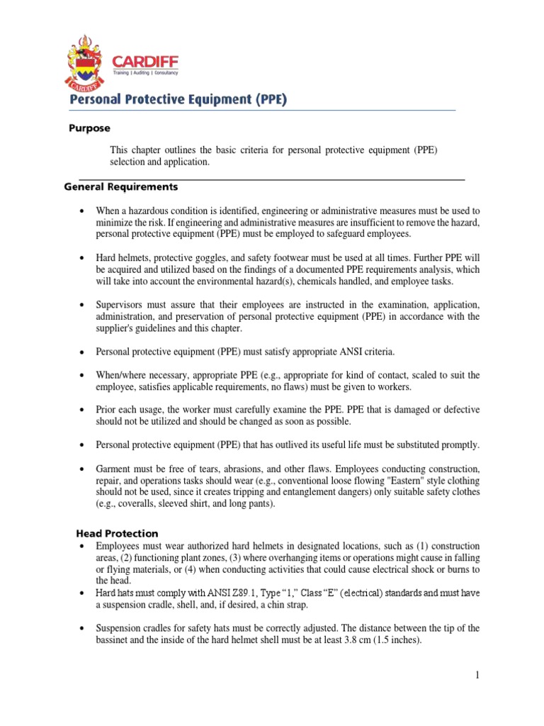 PPE Guidelines for Workplace Safety | PDF | Personal Protective ...