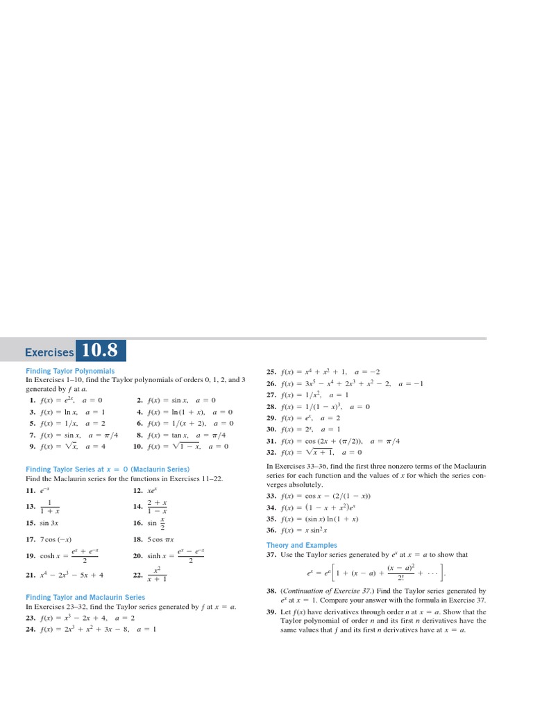 15 - Taylor and Maclaurin Series PDF | PDF | Polynomial | Mathematical ...