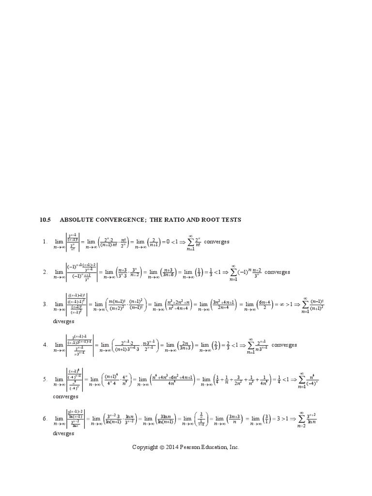 10 - Absolute Convergence-The Ratio and Root Tests Solutions PDF | PDF