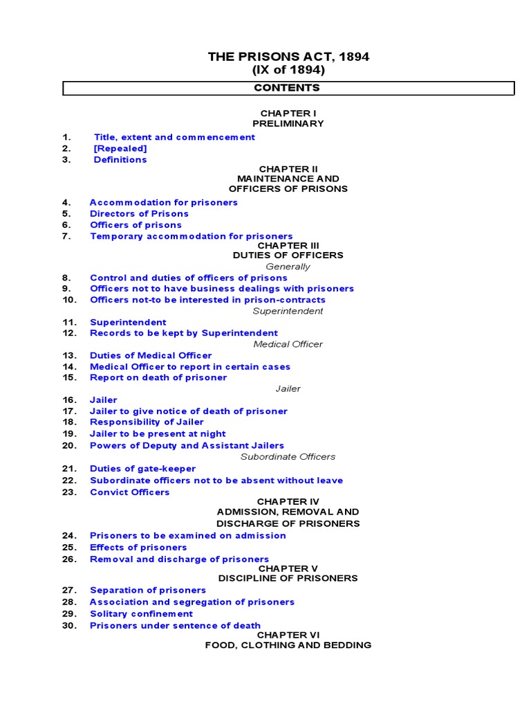 The Prisons Act 1894 PDF | PDF