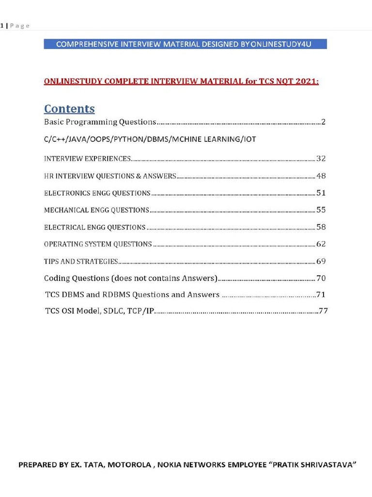 Comprehensive Tcs Interview Materialonlinestudy4u PDF Free PDF | PDF