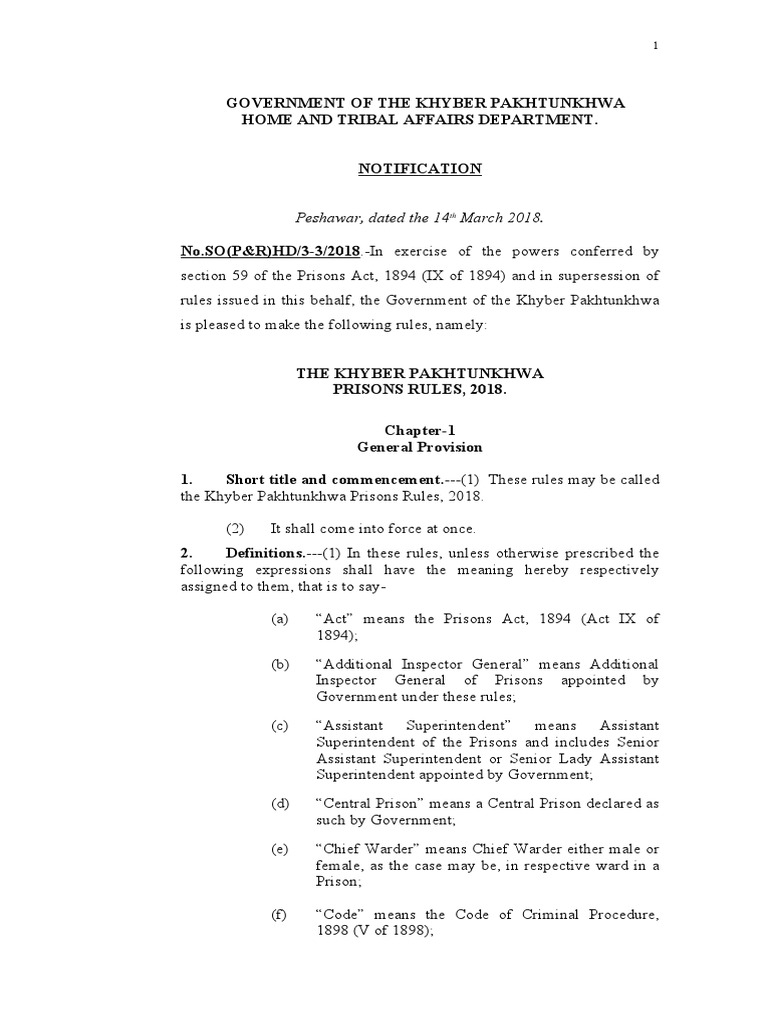 Prisons Rules 2018 | PDF | Law