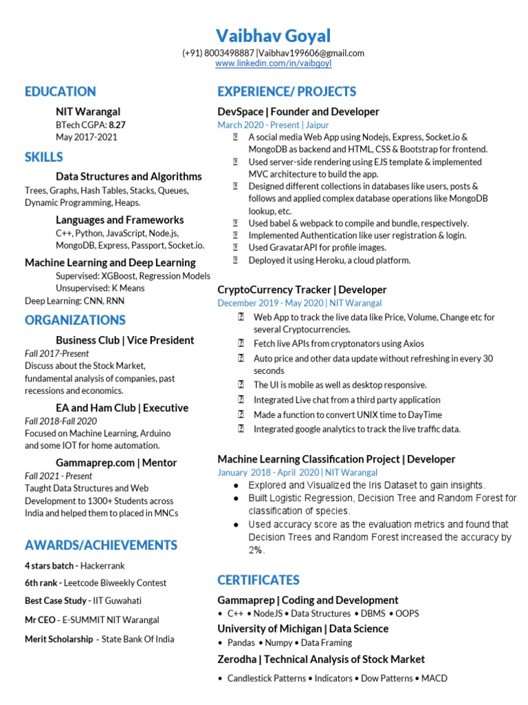 CV Vaibhav Sample | PDF