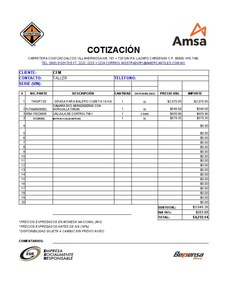 Cotización: Taller | PDF