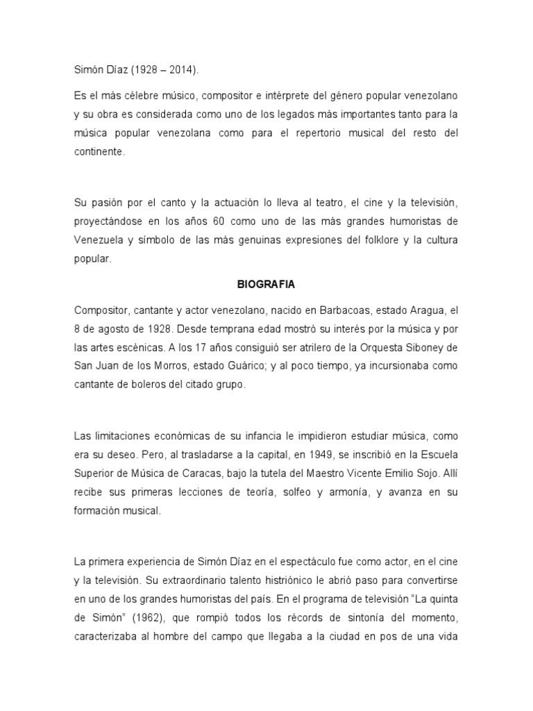 Biografía de Simón Díaz: Legado Musical | PDF | Viajes y turismo