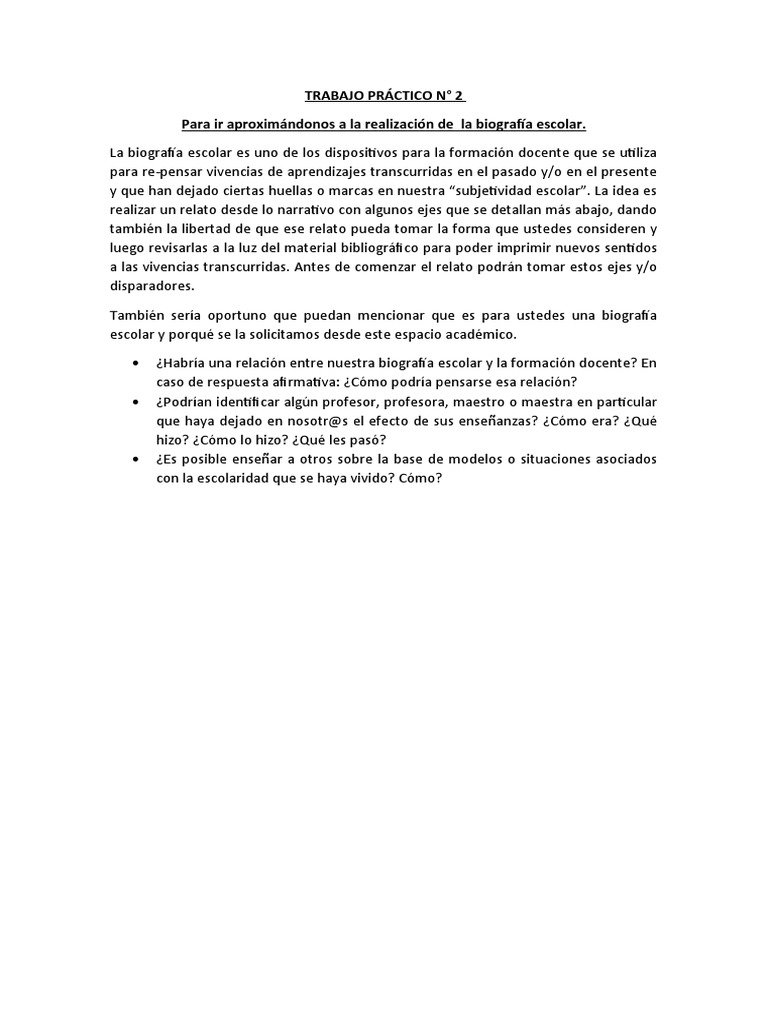 Trabajo Práctico #2 (Sobre Biografías Escolares) | PDF