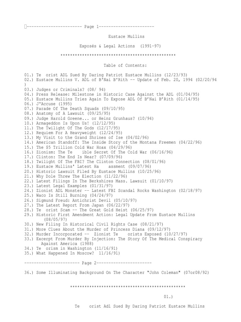 Eustace Mullins - Exposes and Legal Actions (1991-97) | PDF | Anti ...
