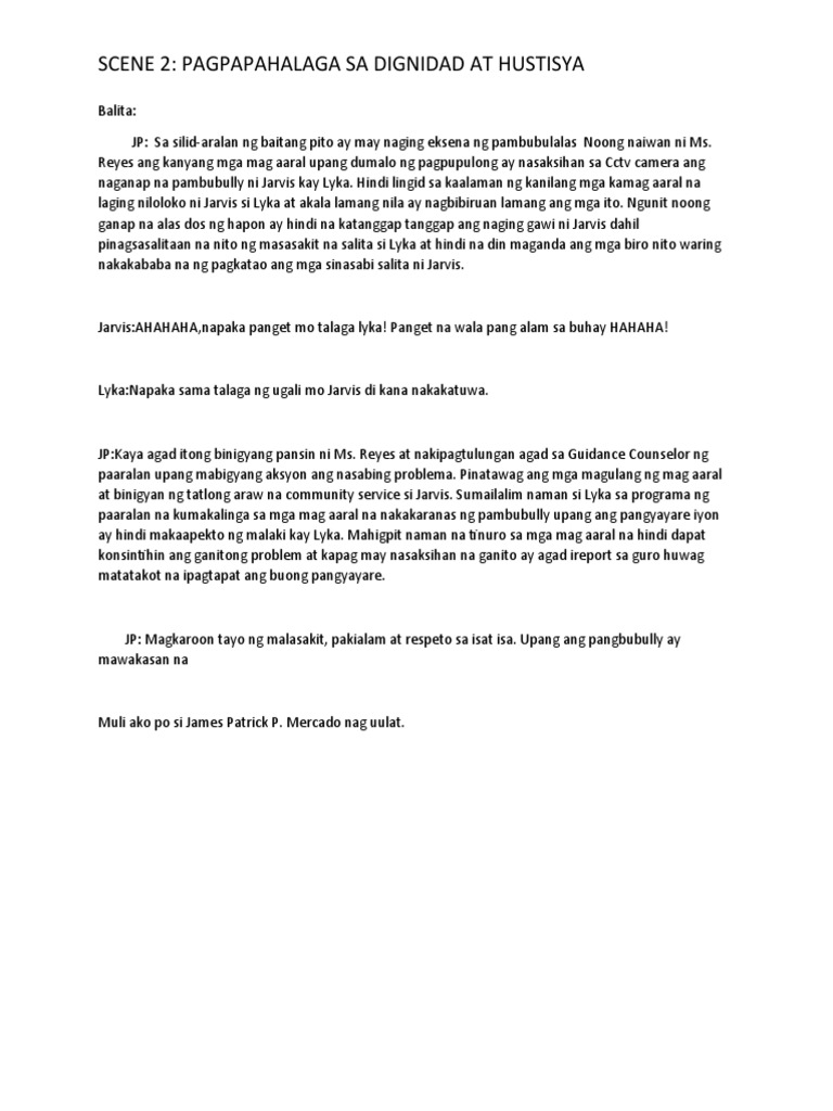 Scene 2 Pagpapahalaga Sa Dignidad at Hustisya Esp Group1 | PDF