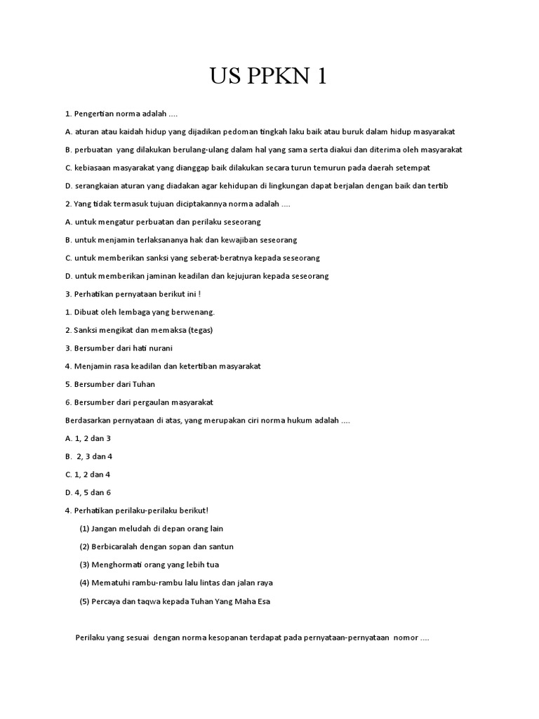 Soal USBN PPKn SMP 2023: Norma, HAM, dan Pancasila | PDF