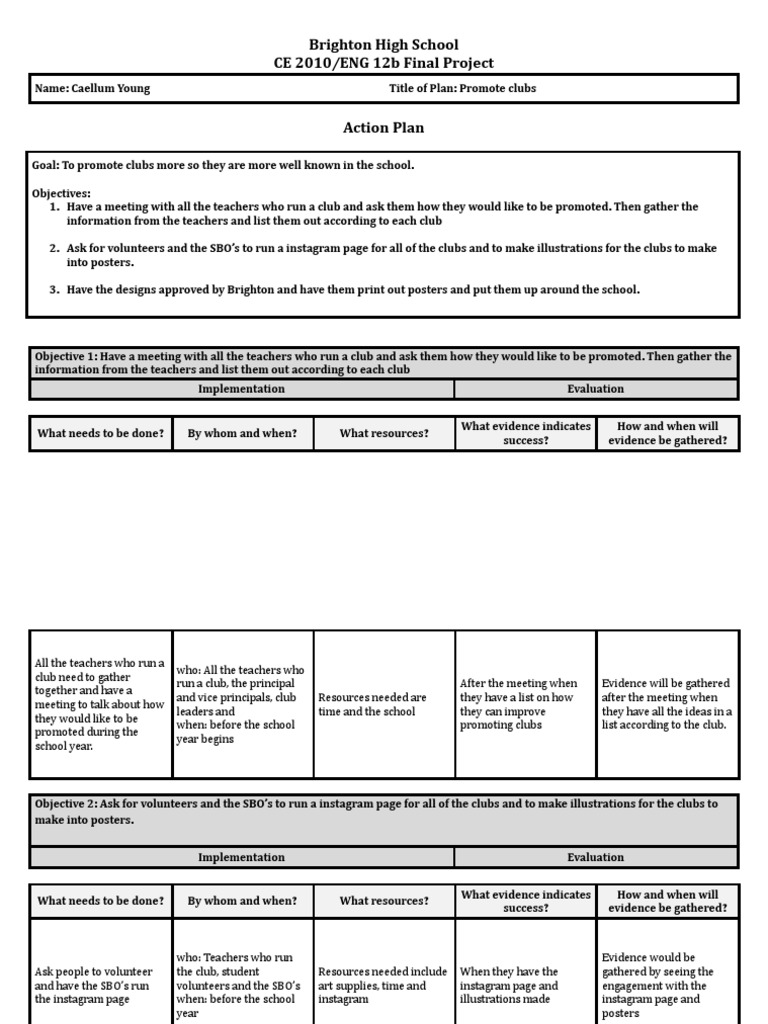 Action Plan Template Bhs 1 | PDF