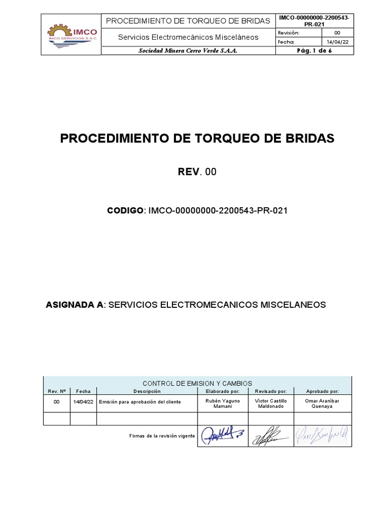IMCO-00000000-2200543-PR-021 - Procedimiento de Torque y Ajuste de Pernos de Elementos ...
