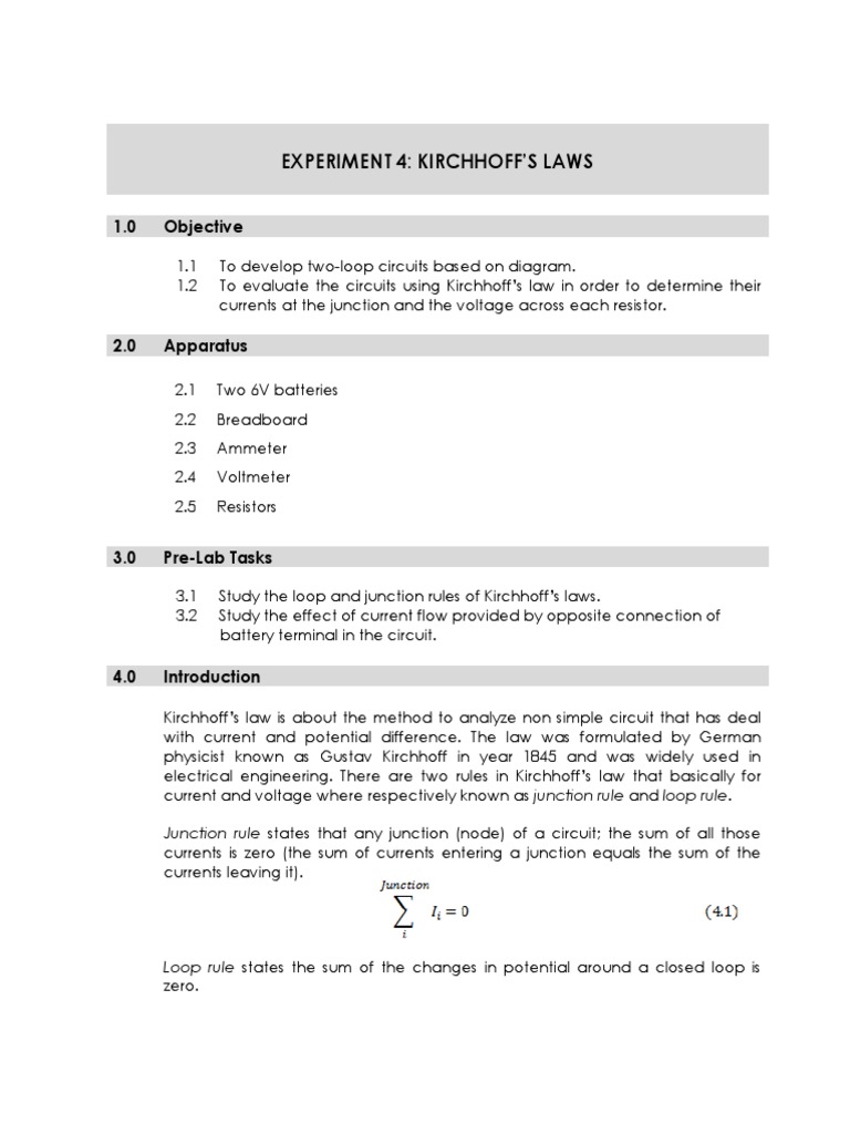 Experiment 2_Kirchhoff's Laws | PDF | Voltage | Electrical Network