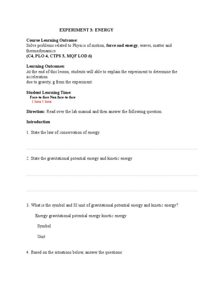 Pre Lab EXP 3 SP015 | PDF | Observational Error | Potential Energy Pre Lab EXP 3 SP015 | PDF | Observational Error | Potential Energy