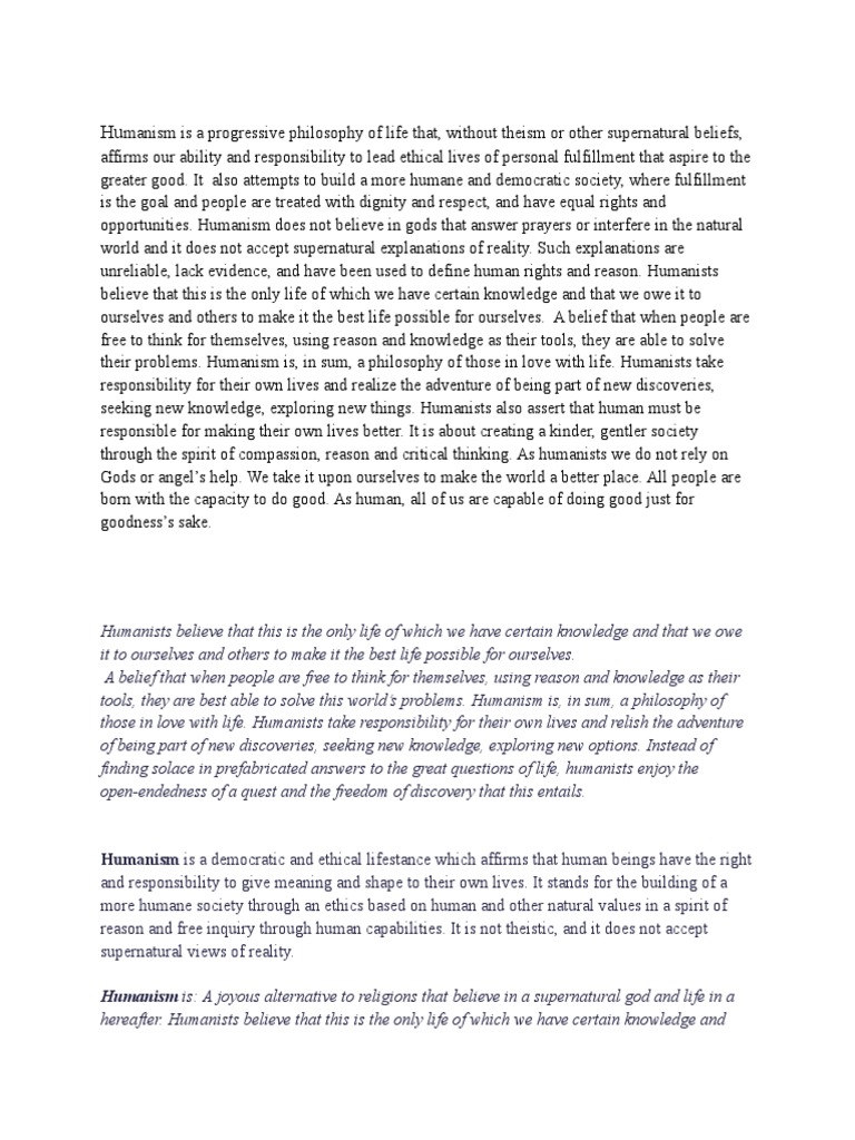 Humanism is a progressive philosophy of life without theism or ...