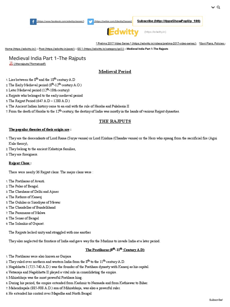 Medieval India Part 1-The Rajputs - Edwitty | PDF