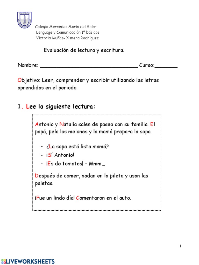 Evaluacion Lectoescritura PDF | PDF